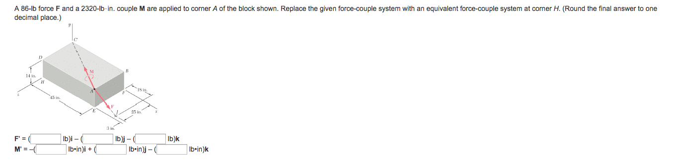 Solved A 86-lb force F and a 2320-lb- in. couple M are | Chegg.com