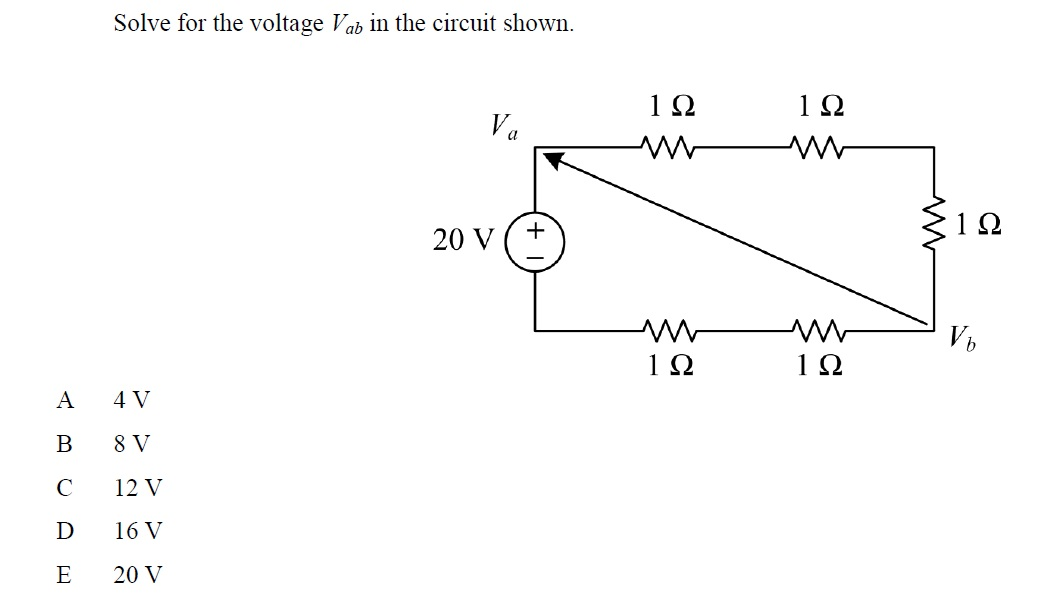 Solved Solve for the voltage Vab in the circuit shown. 4V | Chegg.com