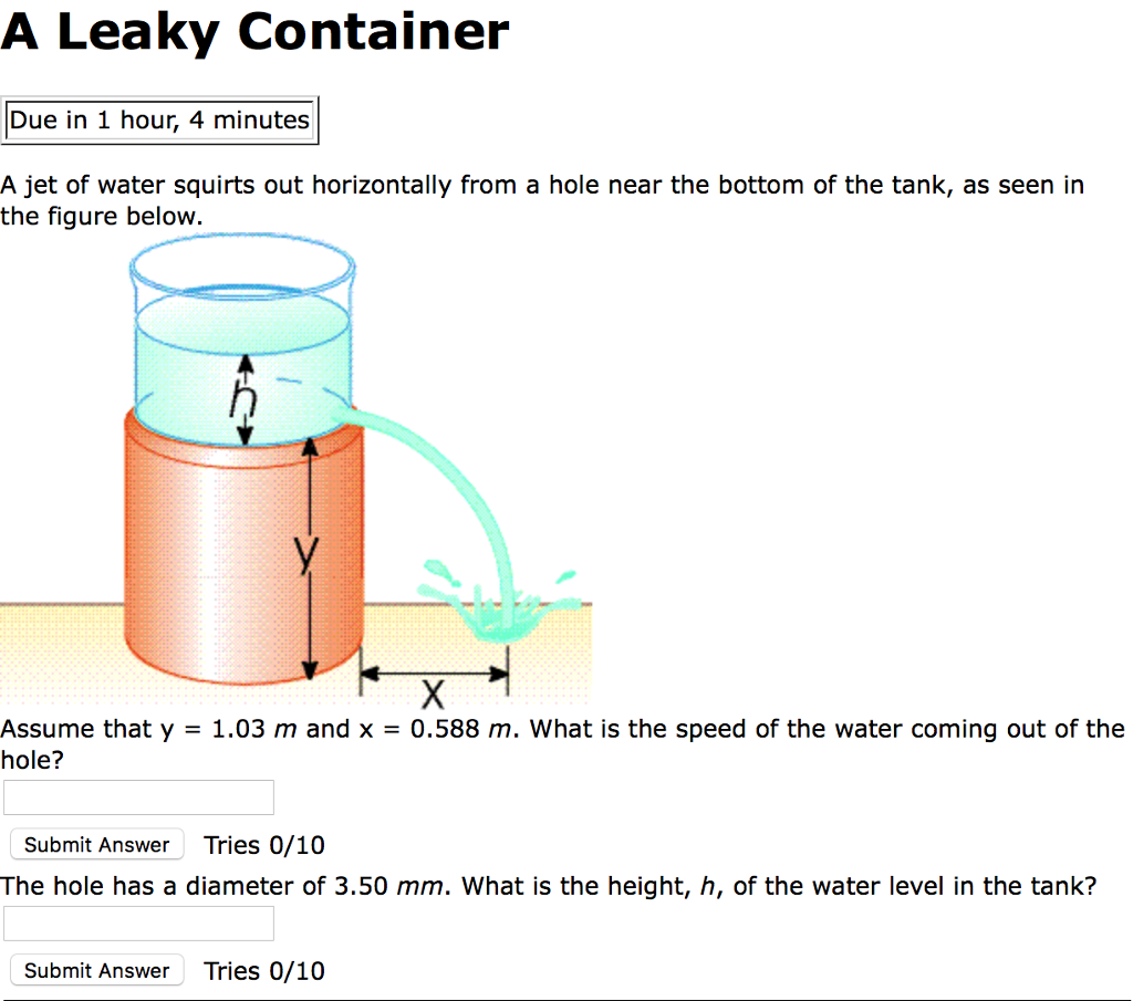 Solved A Leaky Container Due in 1 hour, 4 minutes A jet of | Chegg.com