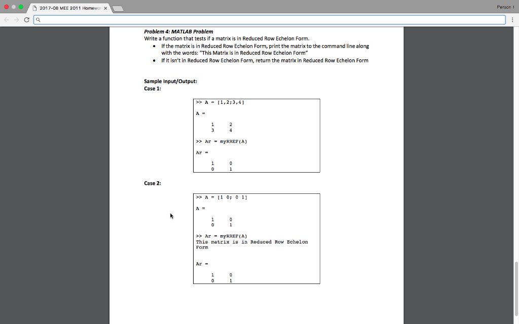 Solved 2017-08 MEE 2011 Homewo Persen t Problem 4: MATLAB | Chegg.com