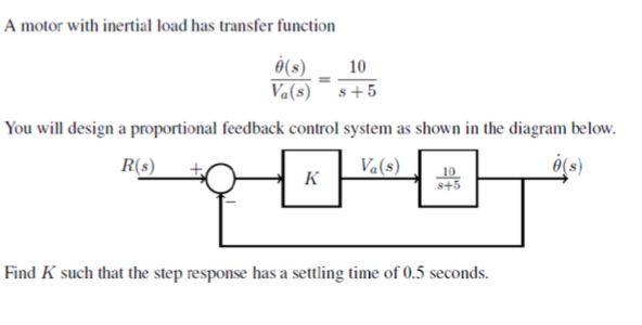 Solved A motor with inertial load has transfer function | Chegg.com