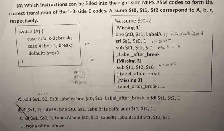 Solved nto the right-side MIPS ASM codes to form the (4) | Chegg.com