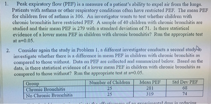Solved Peak expiratory flow (PEF) is a measure of a | Chegg.com