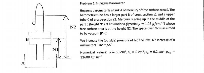 Problem 1: Huygens Barometer Huygens barometer is a | Chegg.com