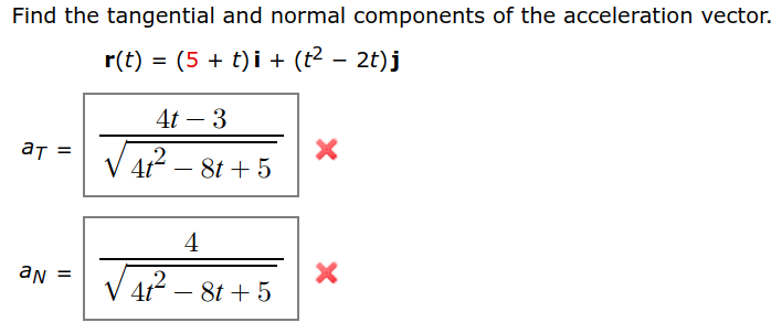 Solved Tangental and normal component of acceleration | Chegg.com