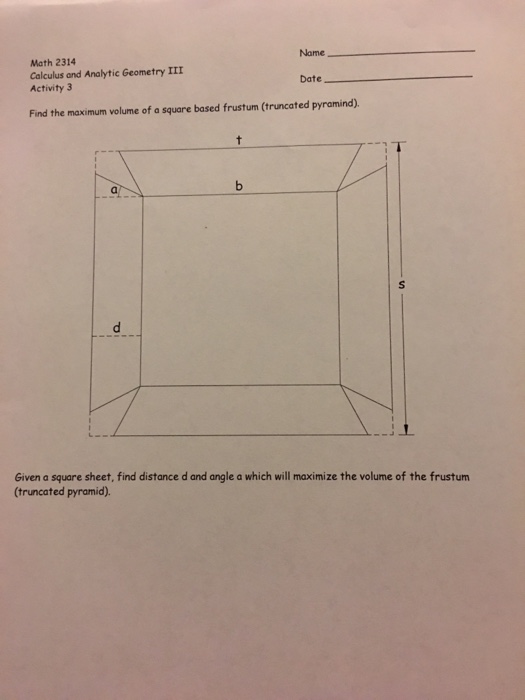 Solved Find the maximum volume of a square based frustum | Chegg.com