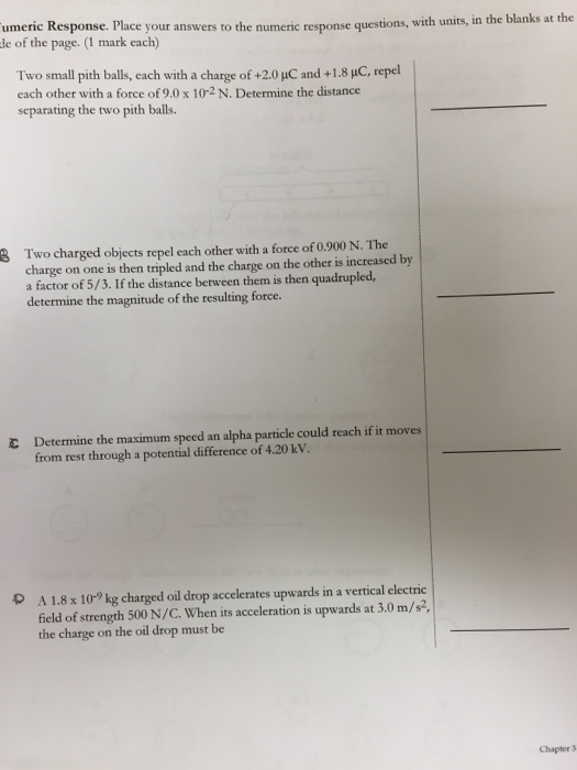 Solved Place your answers to the numeric response questions, | Chegg.com