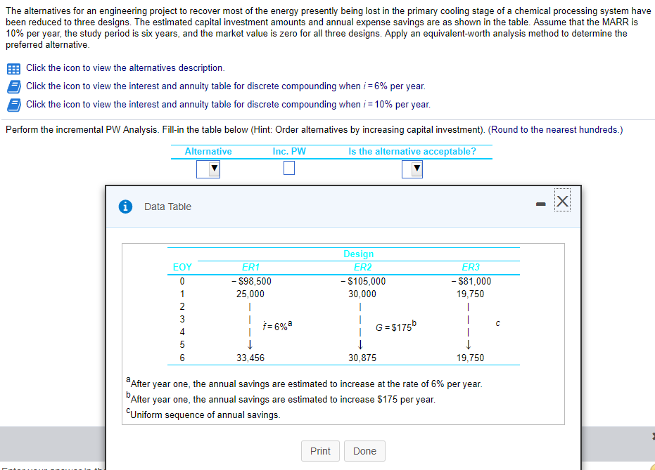 Solved The alternatives for an engineering project to | Chegg.com