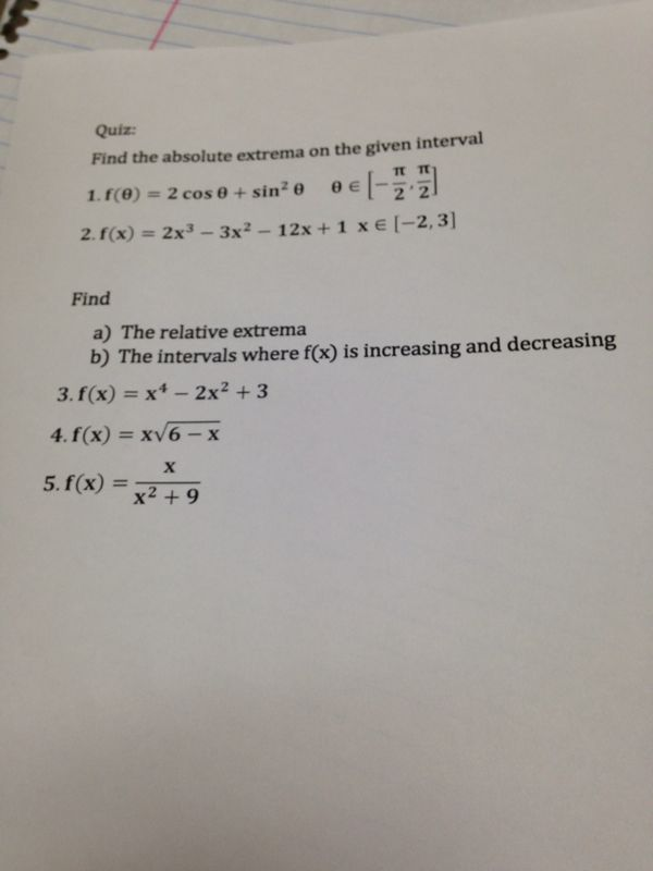 Solved Find the absolute extrema on the given interval f( | Chegg.com