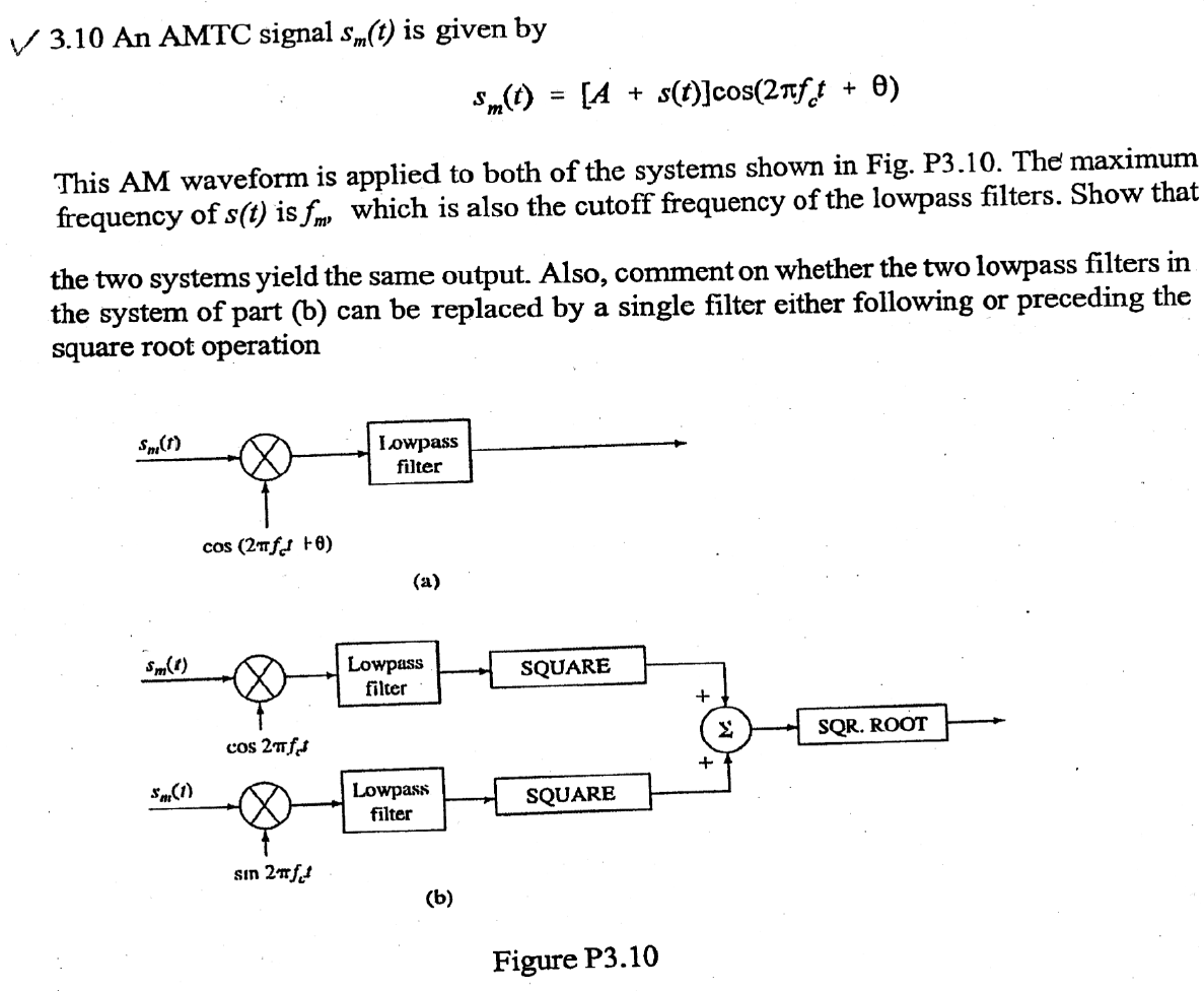 Solved An AMTC signal sm(t) is given by sm(t) = [A + | Chegg.com