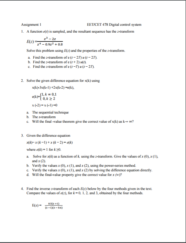Solved A function e(t) is sampled, and the resultant | Chegg.com
