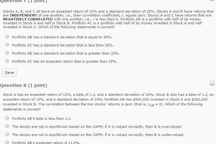 Solved Stocks A, B, and C all have an expected return of 10% | Chegg.com