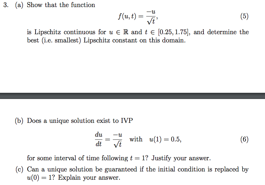 Solved 3. (a) Show that the function f(u, t) is Lipschitz | Chegg.com