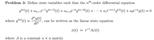 Solved Problem 3: Define state variables such that the | Chegg.com