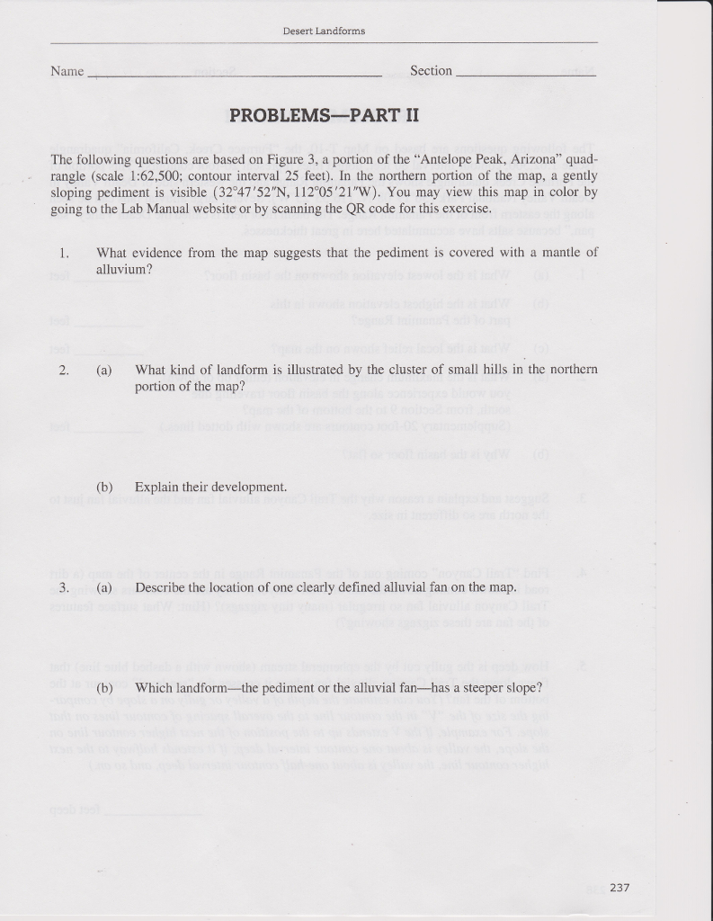 Solved Desert Landforms Name Section PROBLEMS-PART II The | Chegg.com
