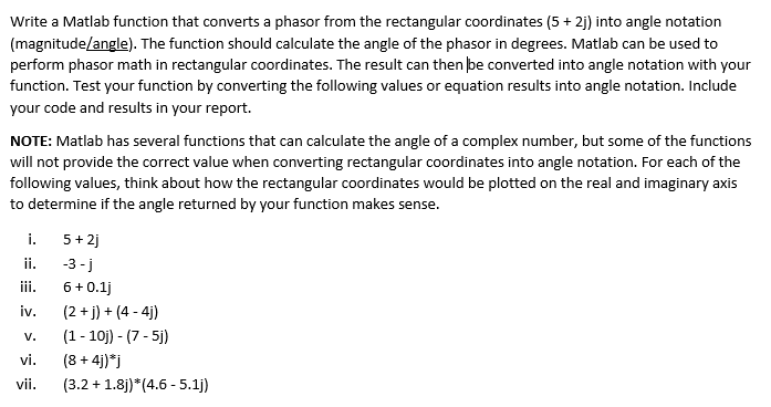 Solved Write a Matlab function that converts a phasor from | Chegg.com