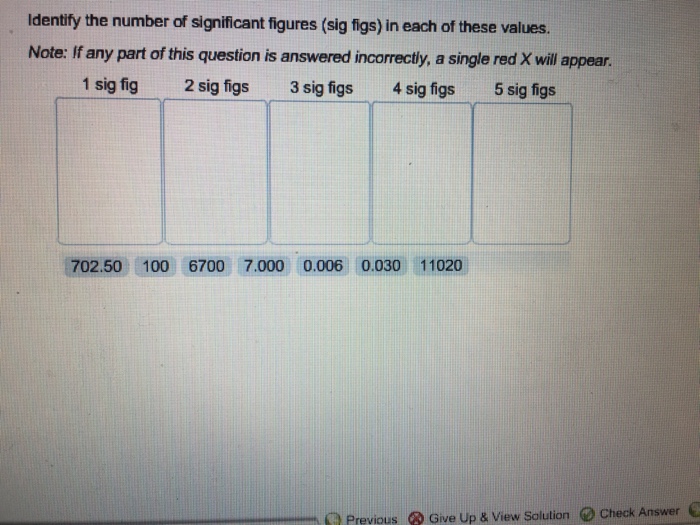 Solved Identify the number of significant figures (sig figs) | Chegg.com