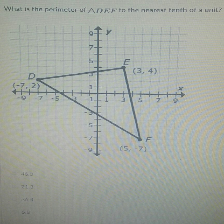 Solved What is the perimeter of Delta DEF to the nearest | Chegg.com