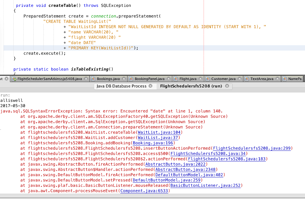 Solved private void createTable() throws SQLException | Chegg.com