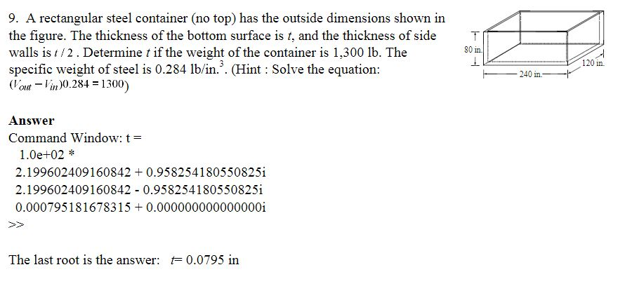 Solved A rectangular steel container (no top) has the | Chegg.com