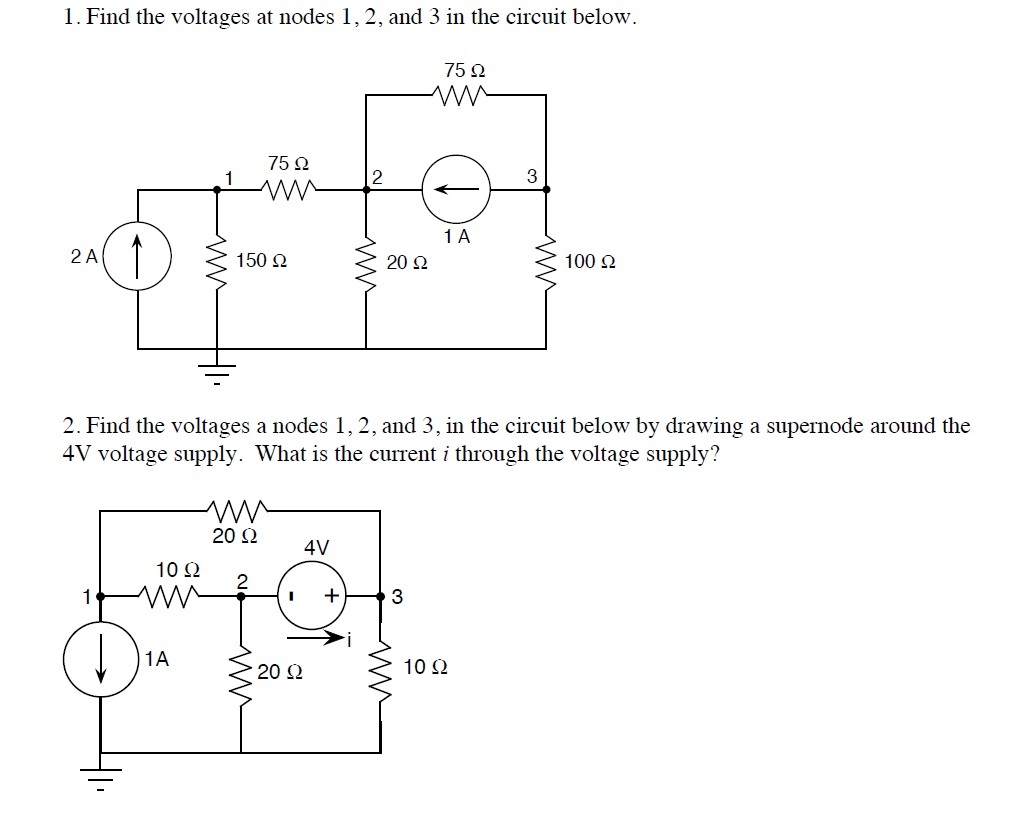 Solved 1. Find the voltage at nodes 1,2,3, and 3 in the | Chegg.com