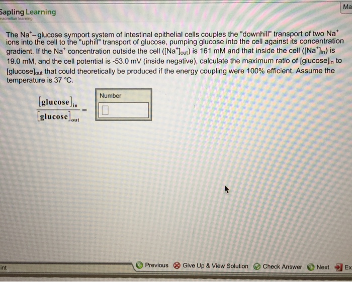 Solved The Na^+-glucose symport system of intestinal | Chegg.com