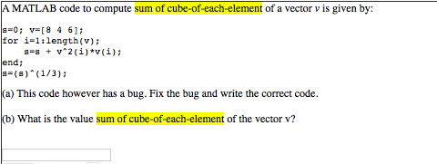 Solved A MATLAB code to compute sum of cube-of-each-element | Chegg.com