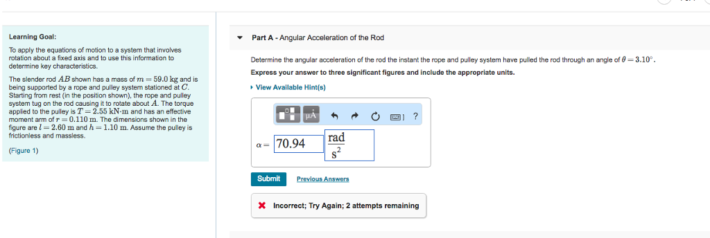 Solved Learning Goal: Part A-Angular Acceleration of the Rod | Chegg.com