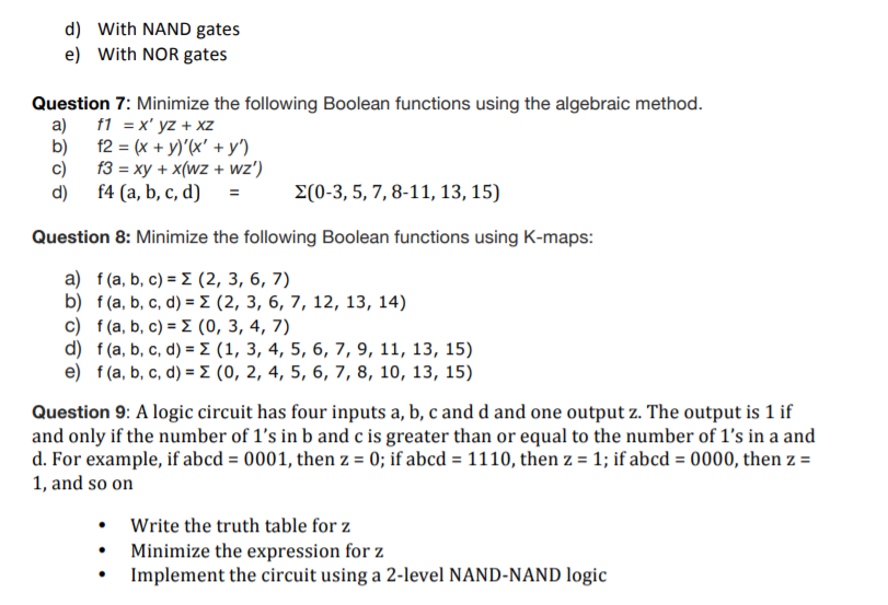 Solved D With Nand Gates E With Nor Gates Question 7