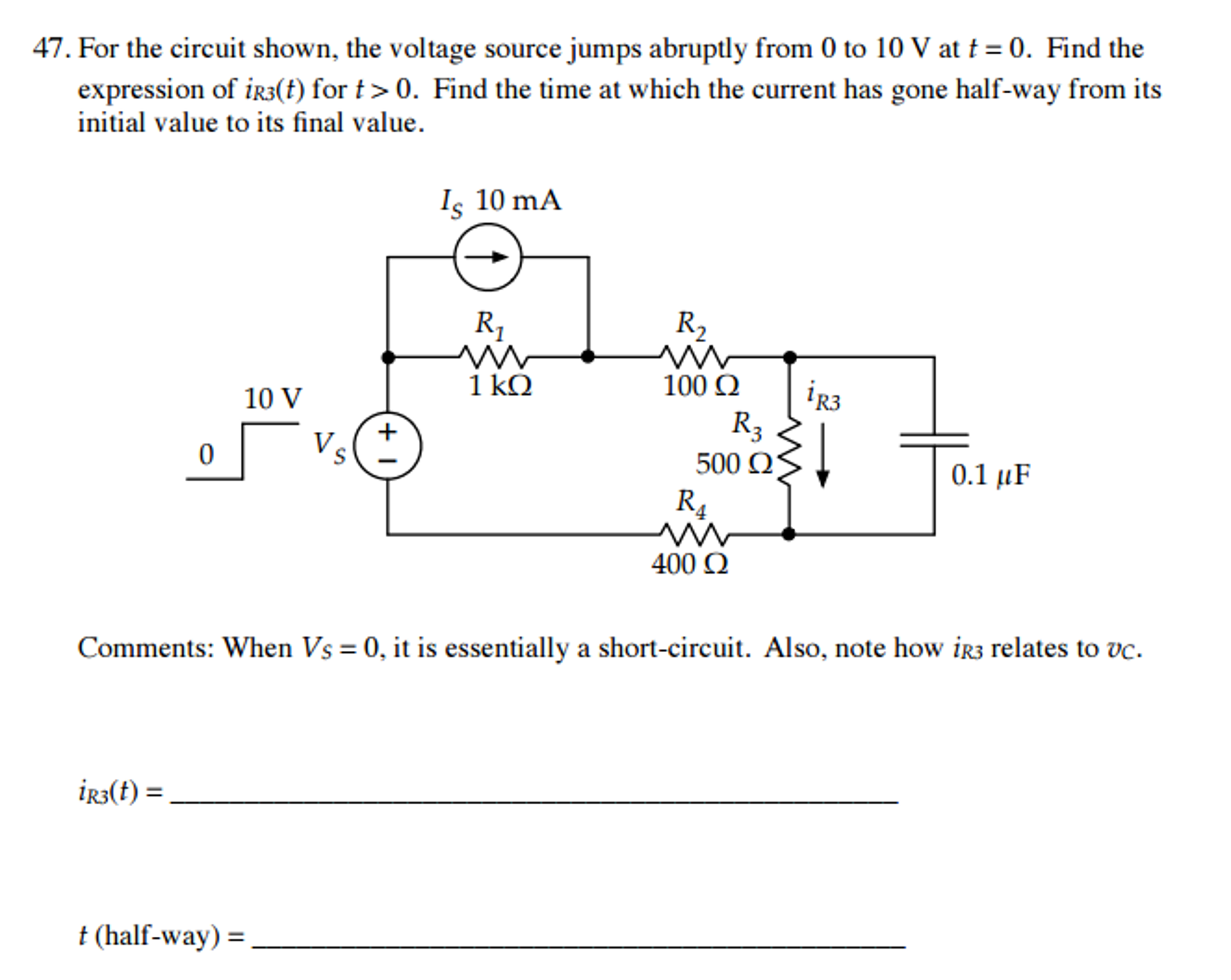 Solved For the circuit shown, the voltage source jumps | Chegg.com
