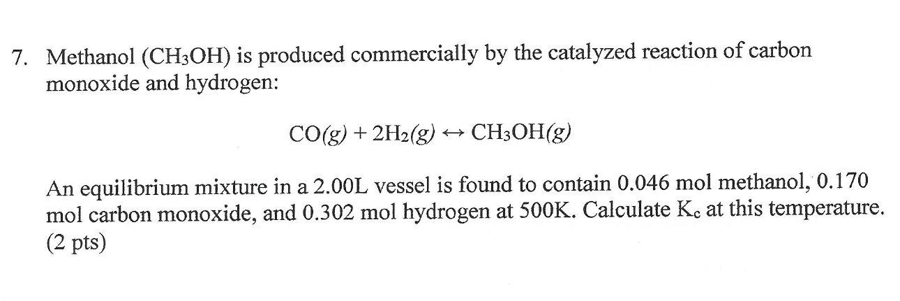 Solved Methanol (CH_3OH) is produced commercially by the | Chegg.com