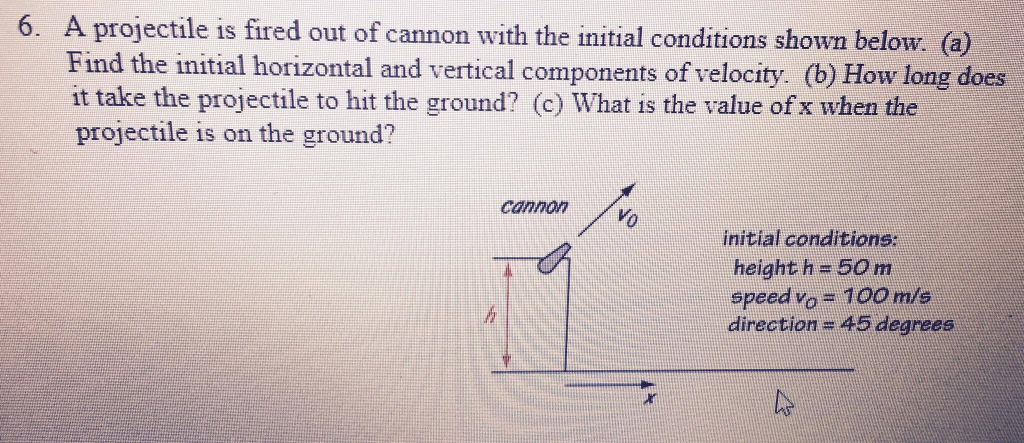 Solved A projectile is fired out of cannon with the initial | Chegg.com