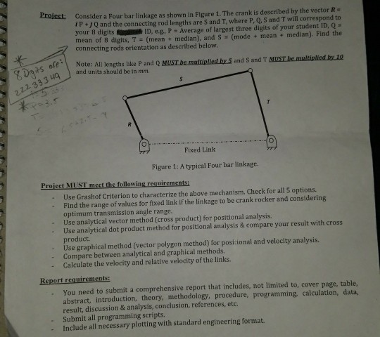 Solved Project Consider a Four bar linkage as shown in | Chegg.com