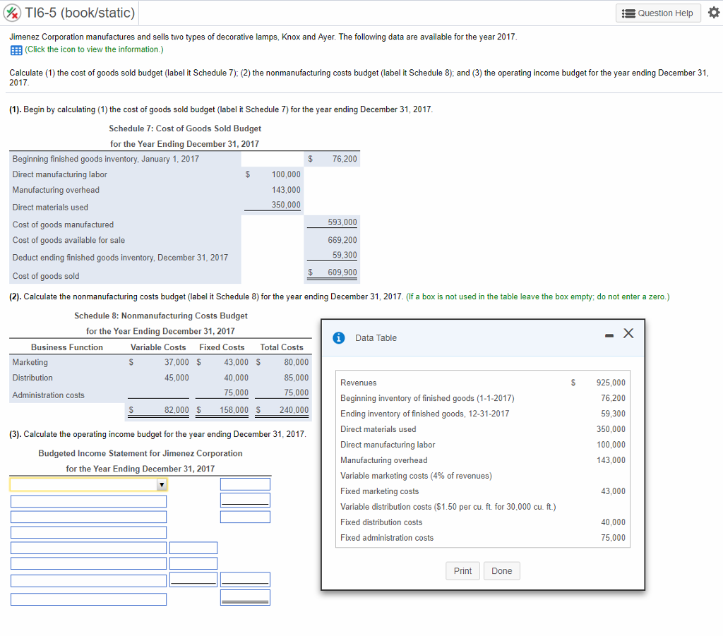 Solved %) T16-5 (book/static) Question Help Jimenez | Chegg.com