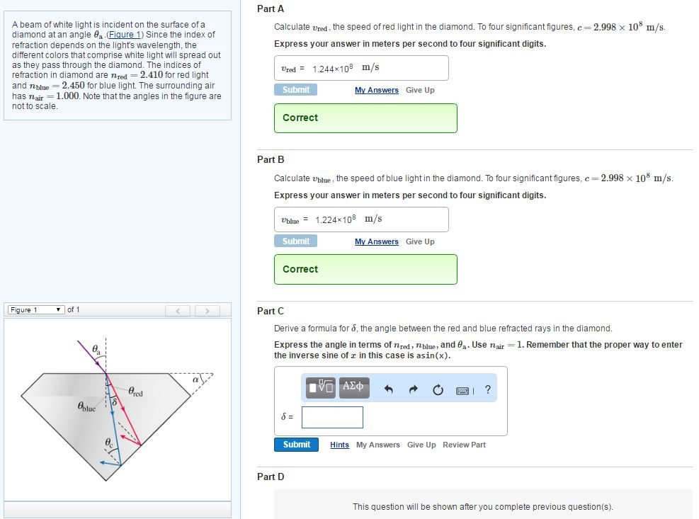 Solved A beam of white light is incident on the surface of a | Chegg.com