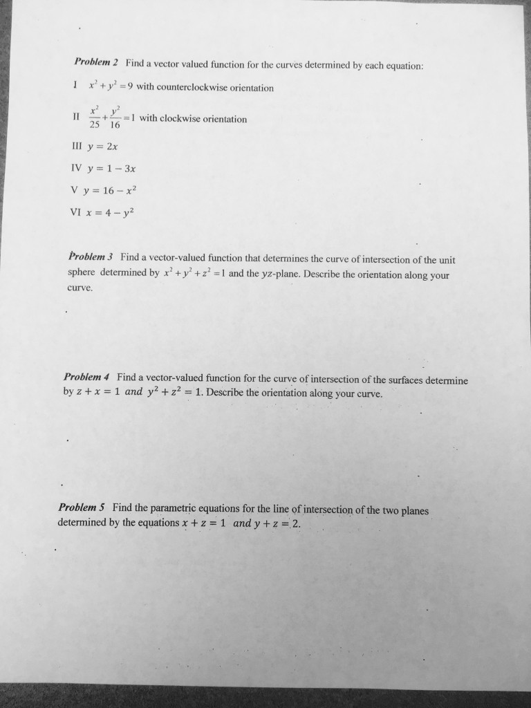 Problem 2 Find a vector valued function for the | Chegg.com