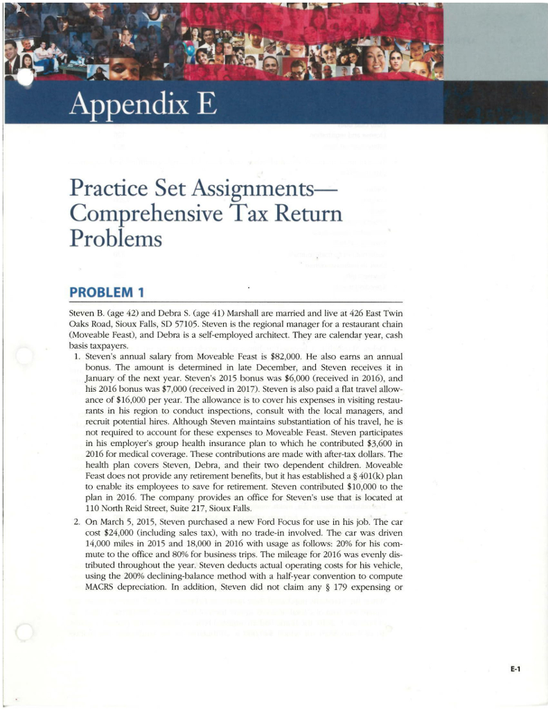 Appendix E Practice Set Assignments Comprehensive Tax | Chegg.com