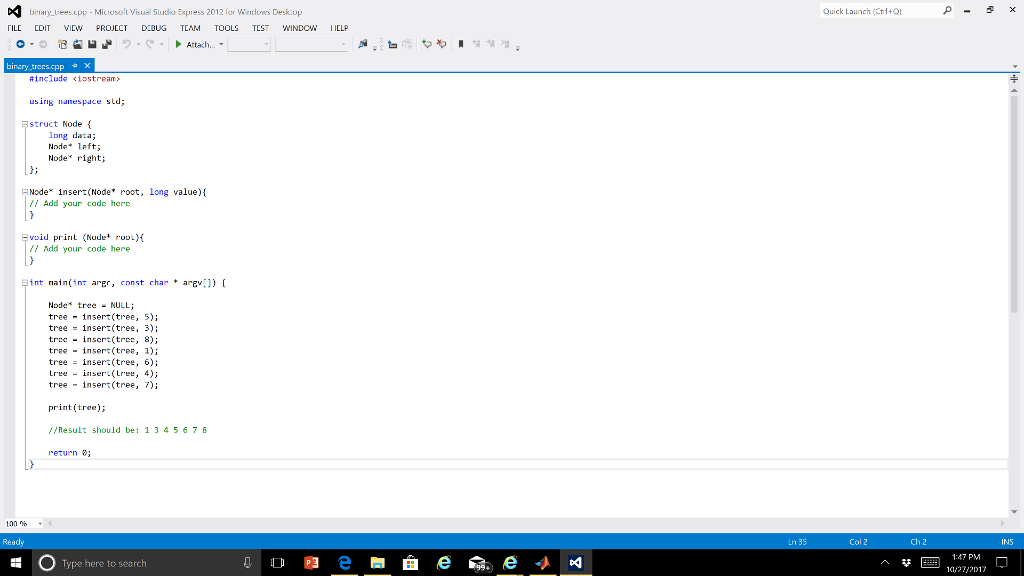 Solved The following code is supposed to establish a binary | Chegg.com