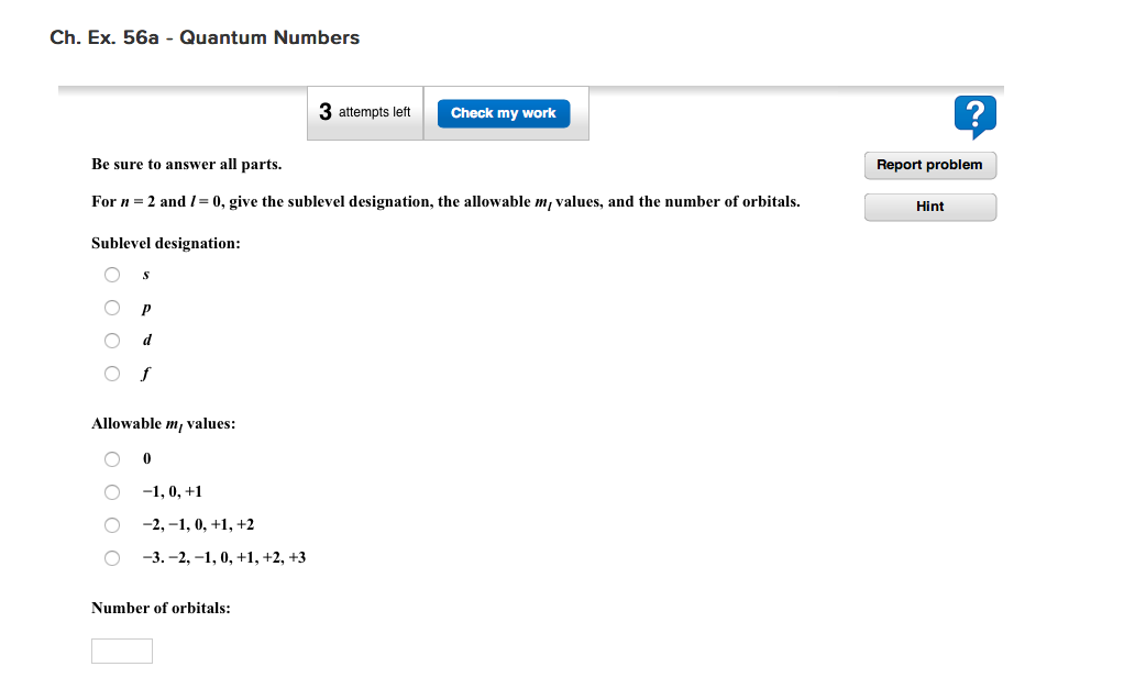 Solved For n = 2 and l= 0, give the sublevel designation, | Chegg.com