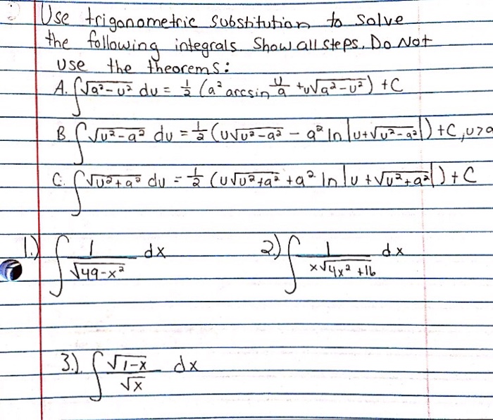 Solved Use trigonometric substitution to solve the following | Chegg.com