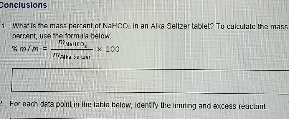 Solved Conclusions 1. What is the mass percent of NaHCO3 in | Chegg.com