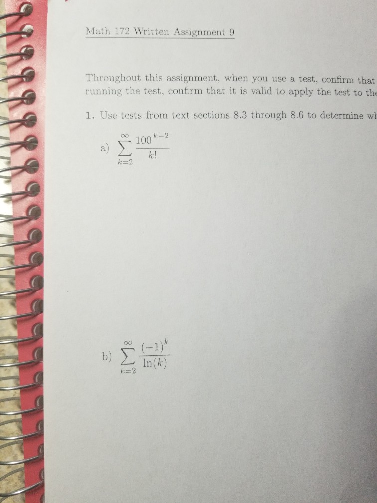 Math 172 Written Assignment 9 Throughout this | Chegg.com