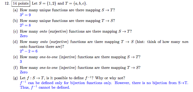 Solved 12. Let S-(1,2) and T = {a,b,c) 14 points (a) How | Chegg.com Solved 12. Let S-(1,2) and T = {a,b,c) 14 points (a) How | Chegg.com