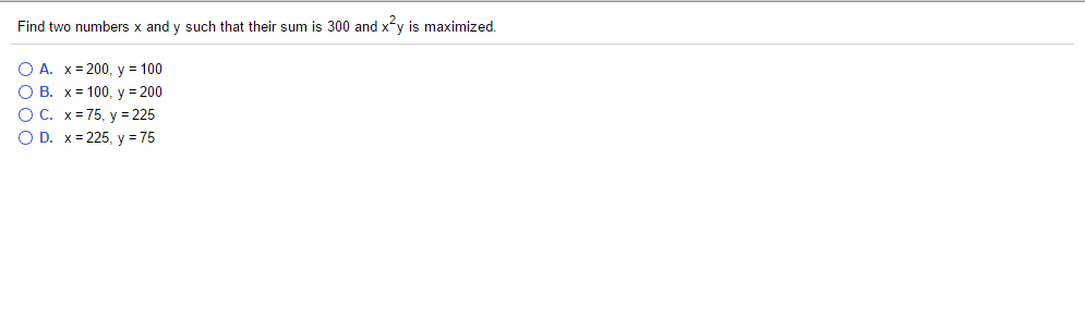 Solved Find two numbers x and y such that their sum is 300 | Chegg.com