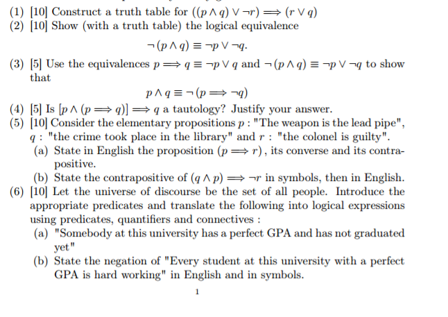Solved Construct a truth table for ((p q) V r) (r q) | Chegg.com