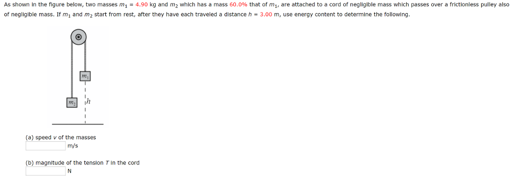 Solved As shown in the figure below, two masses m1 = 4.90 kg | Chegg.com