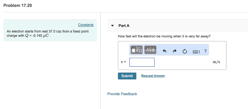 Solved Problem 17.20 Constants Part A An electron starts | Chegg.com