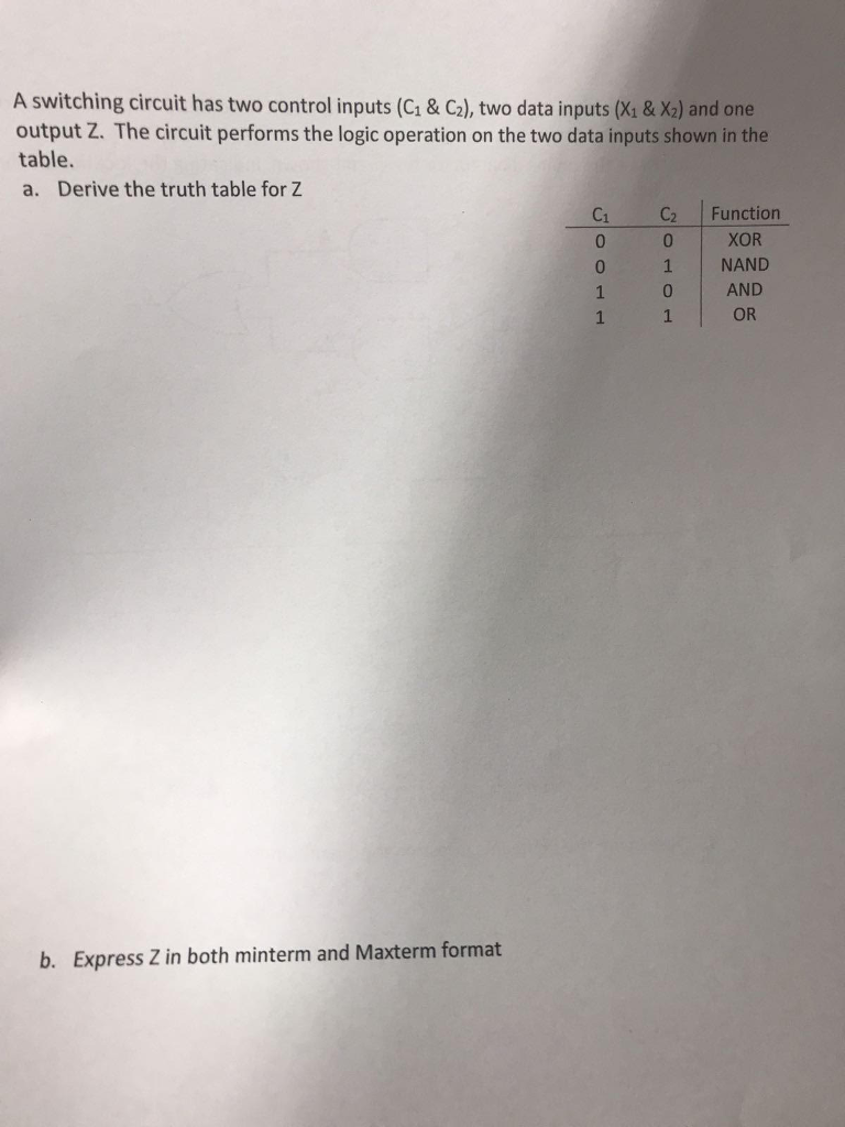 Solved A switching circuit has two control inputs (C_1 & | Chegg.com