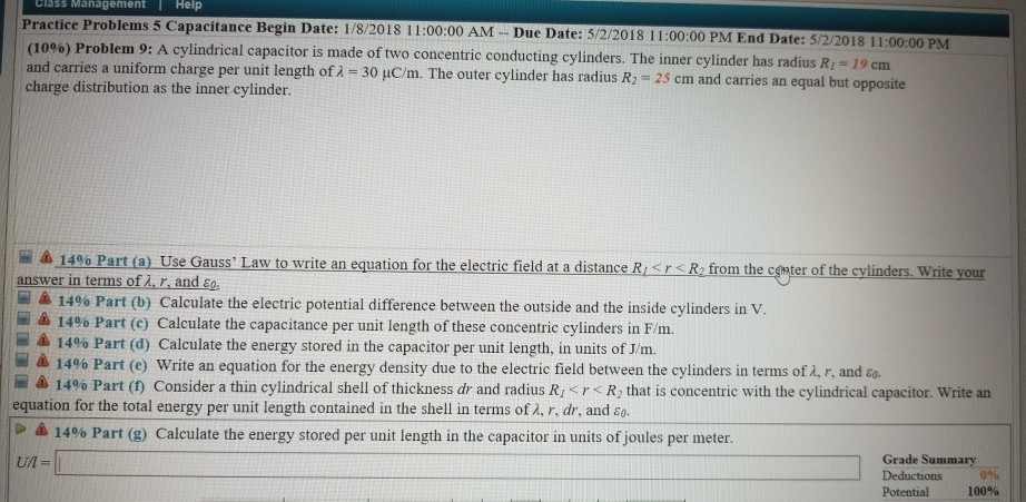 Solved Class Management Help Practice Problems 5 Capacitance | Chegg.com