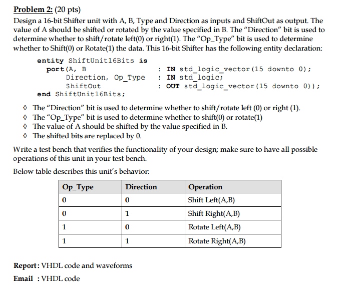 Design a 16-bit Shifter unit with A, B, Type and | Chegg.com